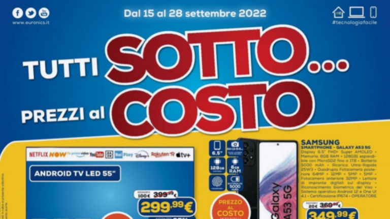 Euronics, ‘Sotto Costo’ e ‘Doppio Sconto IVA’ dal 15 al 28 settembre: sfoglia i nuovi volantini